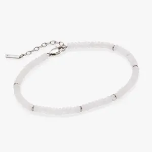 ALEX AND ANI Clear Quartz Beaded Anklet - White/silver