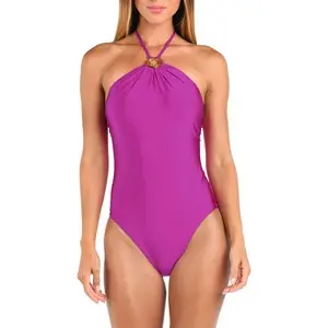 SUNSHINE 79 Solid Halterneck One-piece Swimsuit - Bright Violet
