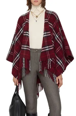 Burberry Check Double Face Wool & Cashmere Cape - Oxblood