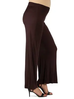 24SEVEN COMFORT APPAREL Maternity Palazzo Pants - Brown