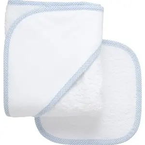 3 MARTHAS Checked Trim Hooded Towel And Washcloth Set - Blue
