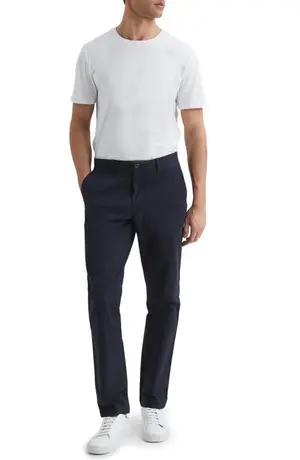 REISS Pitch Stretch Cotton Pants - Navy
