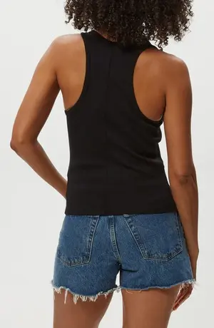 Michael Stars Fine Ribbed Scoop Neck Tank - Black