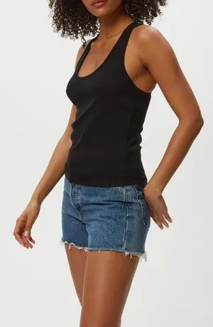 Michael Stars Fine Ribbed Scoop Neck Tank - Black
