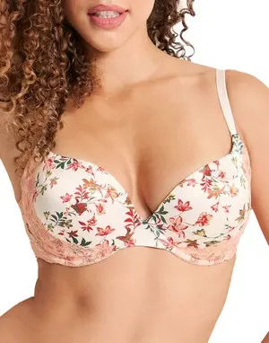 ADORE ME Haley Push Up Plunge Bra - Floral Beige