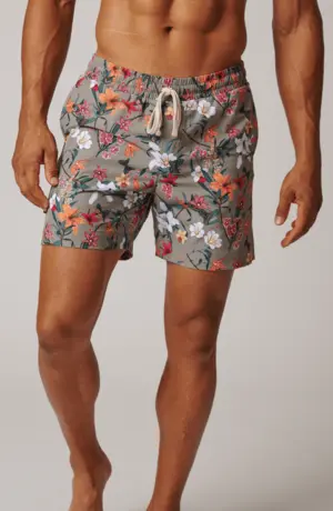 LEISURE LAB Floral Print Relaxed Fit Swim Trunks