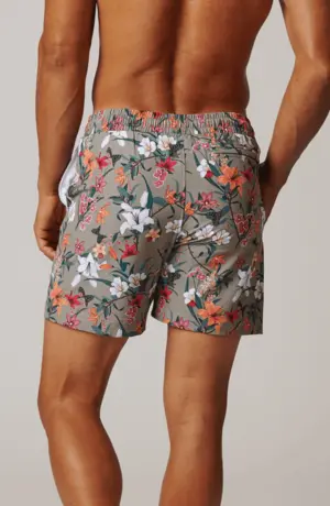 LEISURE LAB Floral Print Relaxed Fit Swim Trunks