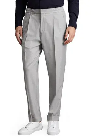 REISS Relaxed Tapered Pleated Pants - Grey