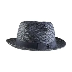 WIGENS Straw Fedora With Grosgrain Hatband - Navy
