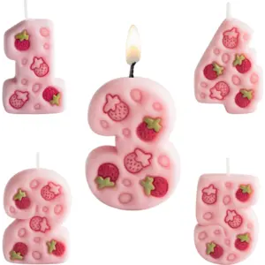 SOUTHLAKE GIFTS Bubble Cream Strawberry Birthday Number Candle Cake Topper - Number 5