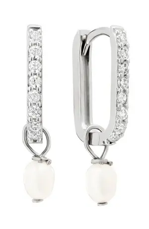 ATHRA LUXE Cubic Zirconia & Faux Pearl Drop Hoop Earrings - Silver
