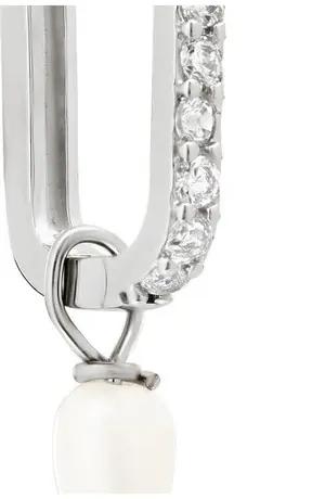 ATHRA LUXE Cubic Zirconia & Faux Pearl Drop Hoop Earrings