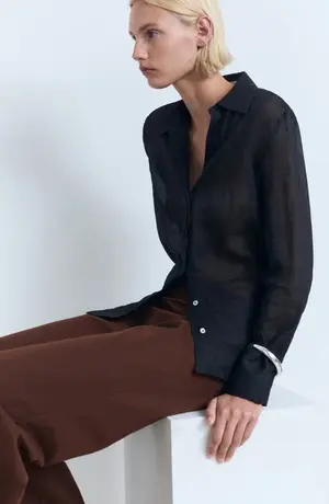 Mango Flowy Straight Leg Trousers - Chocolate