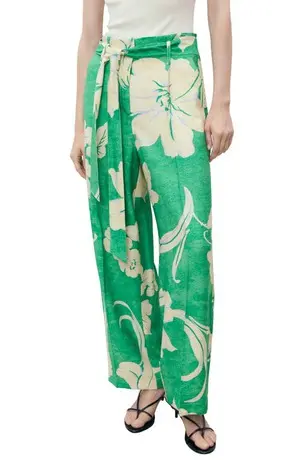 Mango Floral Wide Leg Trousers