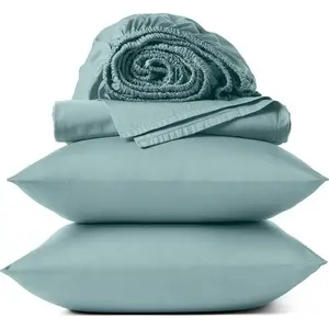 COYUCHI Cloud Soft 320 Thread Count Organic Cotton Sateen Sheet Set - Pacific Blue