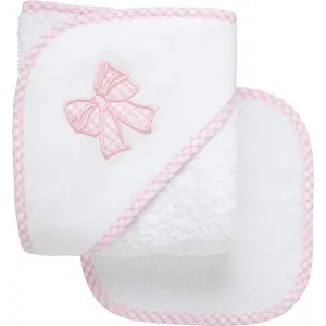 3 MARTHAS Applique Hooded Towel And Washcloth Set - Pink Bow