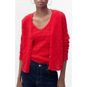 Mango Pointelle Stitch Cotton Blend Cardigan