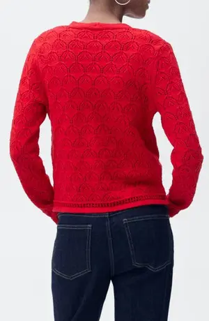 Mango Pointelle Stitch Cotton Blend Cardigan