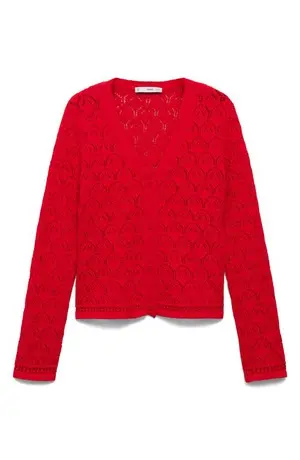 Mango Pointelle Stitch Cotton Blend Cardigan