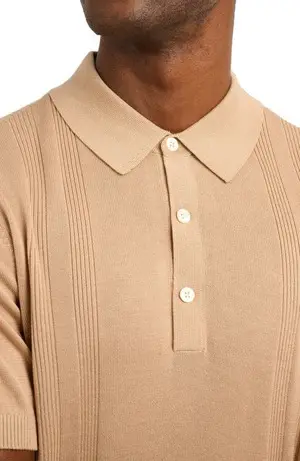 Onia Silk Ribbed Knit Polo - Tan