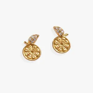 ALEX AND ANI Summer Fruits Orange Slice Stud Earrings - Gold