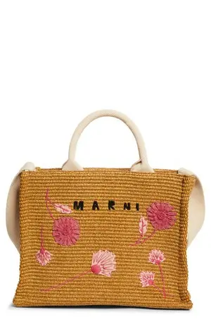 Marni Floral Embroidered Raffia Tote