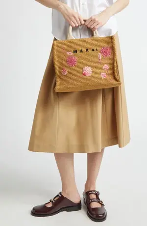 Marni Floral Embroidered Raffia Tote