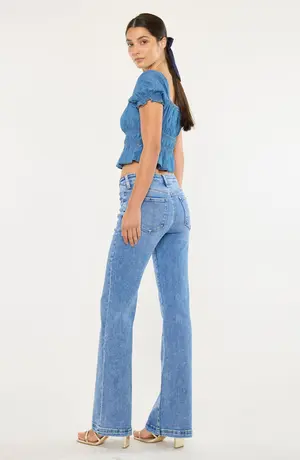 KANCAN High Rise Wide Leg Flare Jeans - Medium Wash
