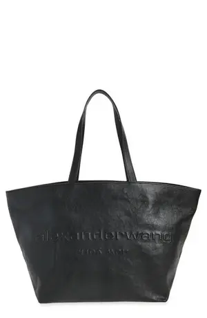 Alexander Wang Punch Logo Crinkled Leather Tote - Black