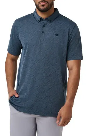 Travis Mathew Handsome Town Dot Print Piqué Button-down Polo - Total Eclipse