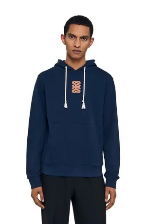 Sandro Leather Patch Hooded Sweatshirt - Navy Blue