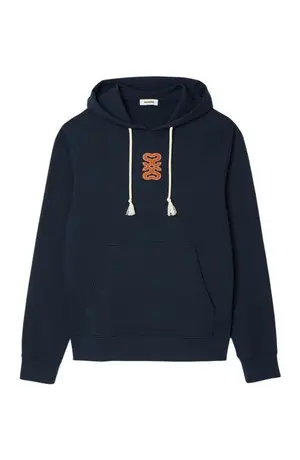 Sandro Leather Patch Hooded Sweatshirt - Navy Blue