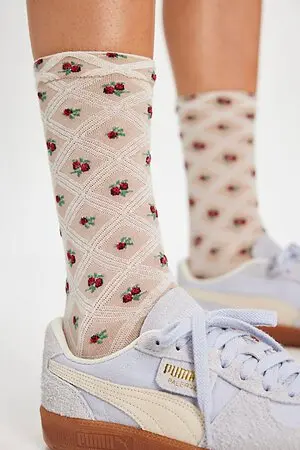 Free People Floral Jacquard Trouser Socks - Ivory