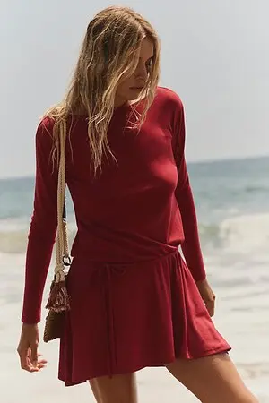 Free People Long Sleeve Mini Dress - Deep Cherry