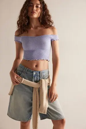 Free People Textured Seamless Crop Top - Baby Lavender