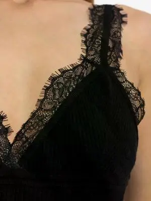Blumarine Lace-trimmed Ribbed Top