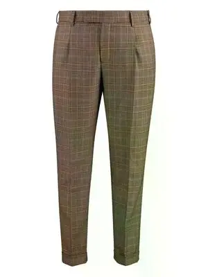 PT TORINO Checked Pleated Trousers - Brown