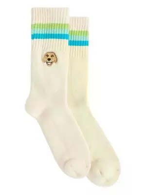 Sundek Striped Socks With Dog Embroidery - Neutrals