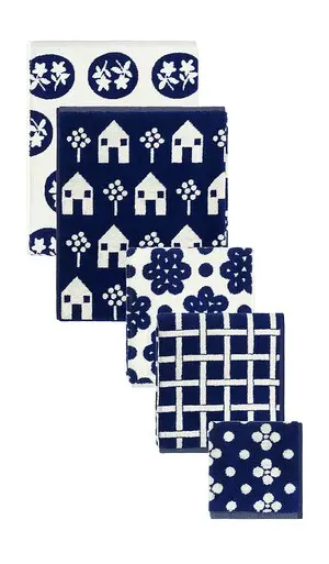 DUSEN DUSEN Navy Pattern Towels Bundle Of 5 In Navy