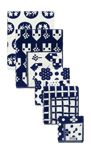 DUSEN DUSEN Navy Pattern Towels Bundle Of 5 In Navy