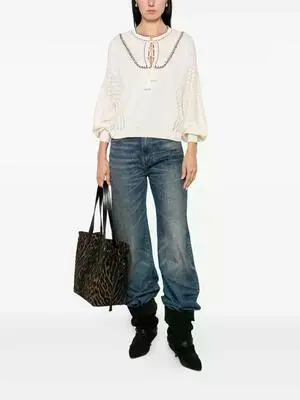 Ba&sh Embroidered Tassel-neck Top