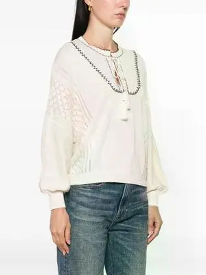 Ba&sh Embroidered Tassel-neck Top