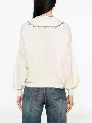 Ba&sh Embroidered Tassel-neck Top
