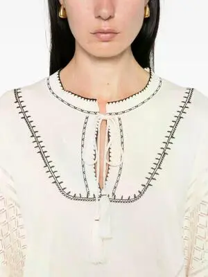 Ba&sh Embroidered Tassel-neck Top