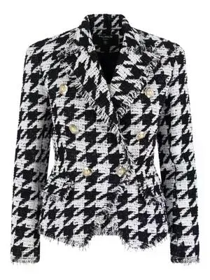 Balmain Houndstooth Blazer With Frayed Edges