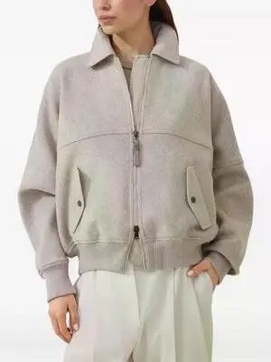 Brunello Cucinelli Zip-front Bomber Jacket - Neutrals