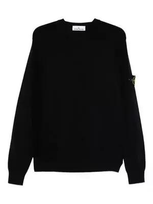 Stone Island Crew-neck Sweater With Logo Patch - Blue
