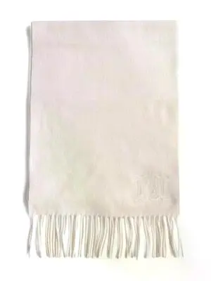 Max Mara Embroidered-logo Fringe Scarf - Neutrals