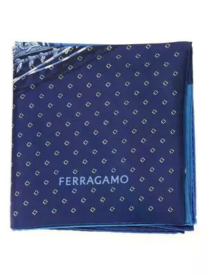 FERRAGAMO Logo-print Silk Scarf - Blue