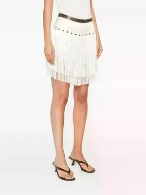 BODE Raffle Beaded Fringe Mini Skirt - Neutrals